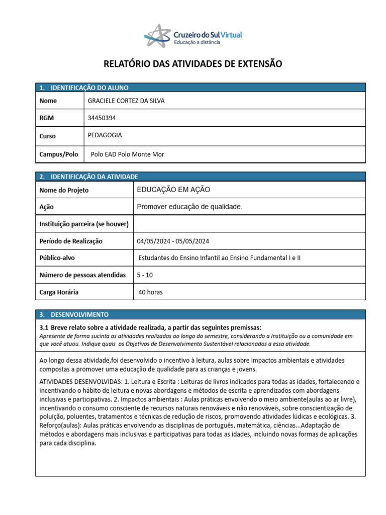 Relatório de Entrega de Graciele-1 | PDF