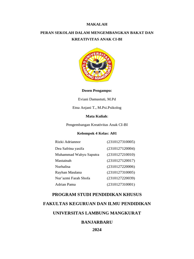 MAKALAH Pengembangan Kreativitas Anak CIBI Kel.4 | PDF