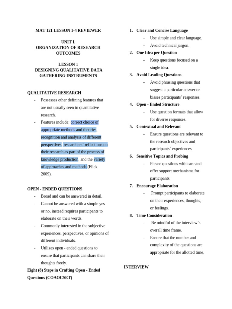 MAT 121 Lesson 1-4 Reviewer | PDF
