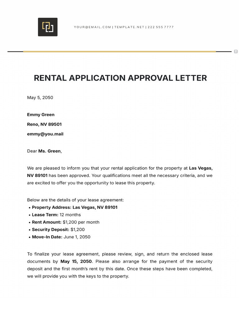 Rental Application Approval Letter Template - Edit Online & Download Example | PDF