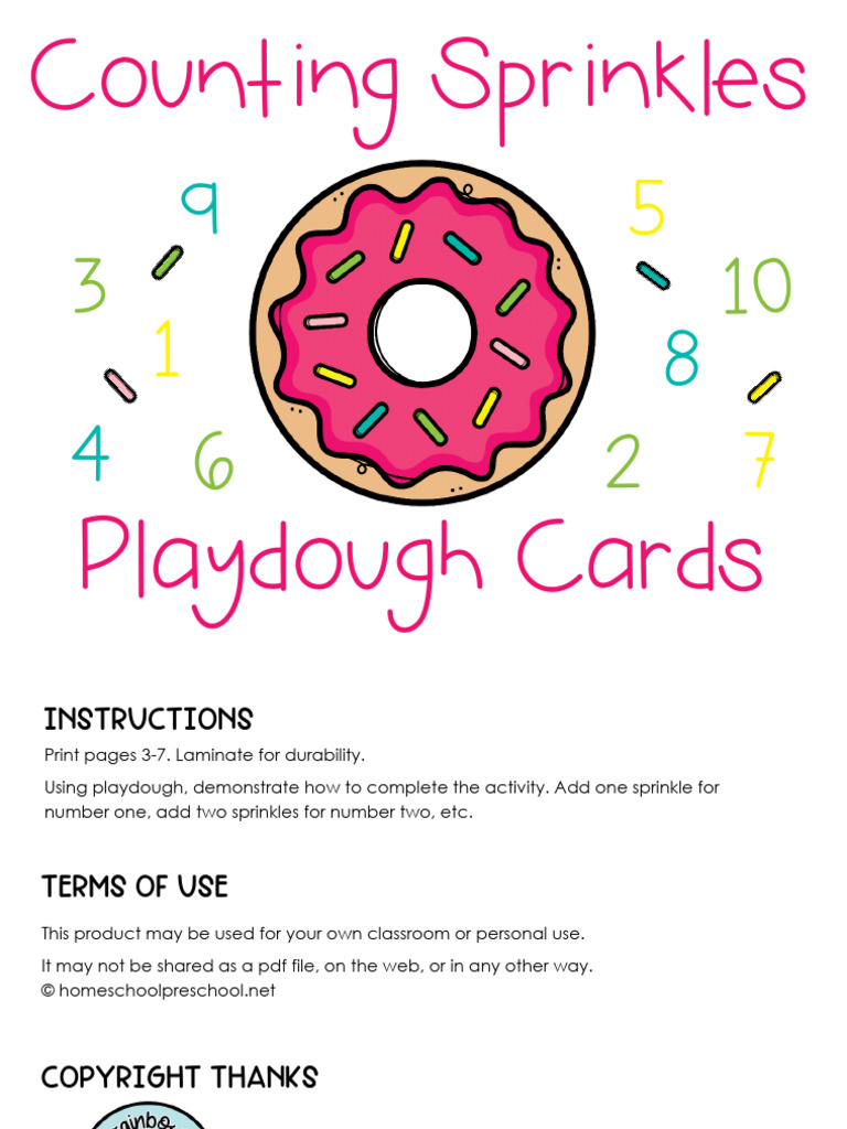 Counting Sprinkles On Donuts Playdough Cards | PDF
