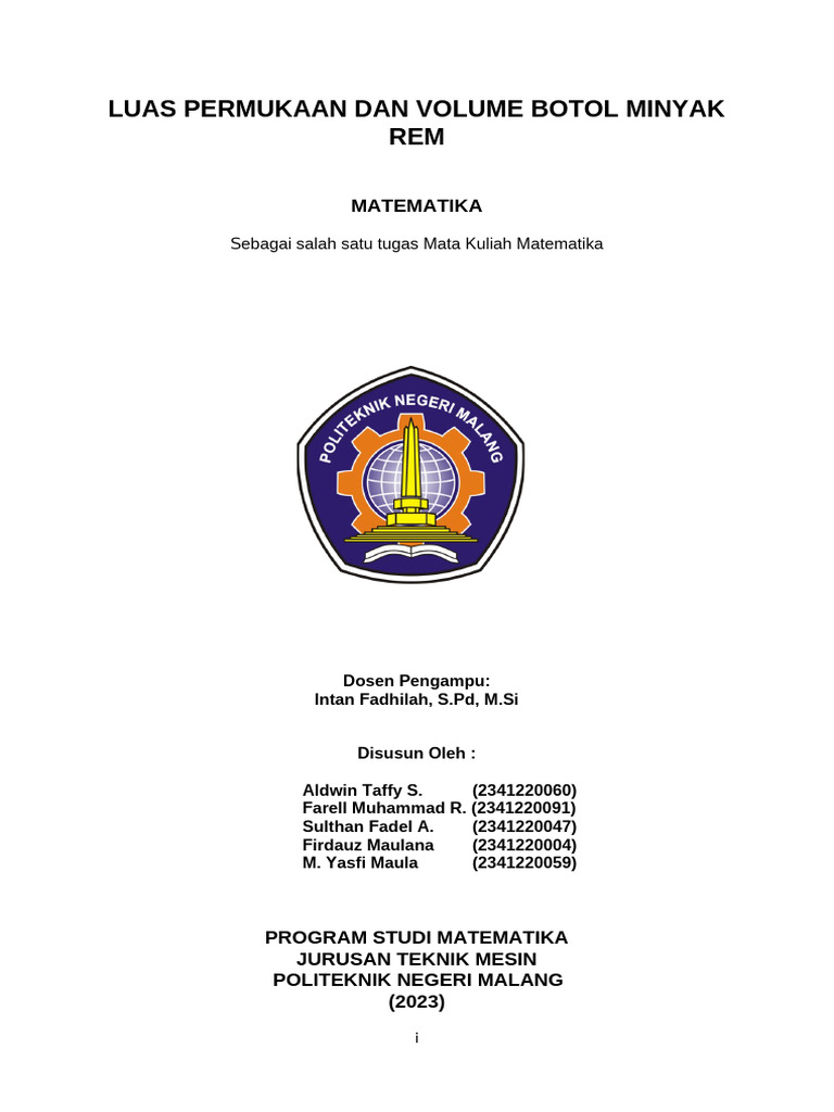 Luas Permukaan Dan Volume Botol Minyak Rem | PDF