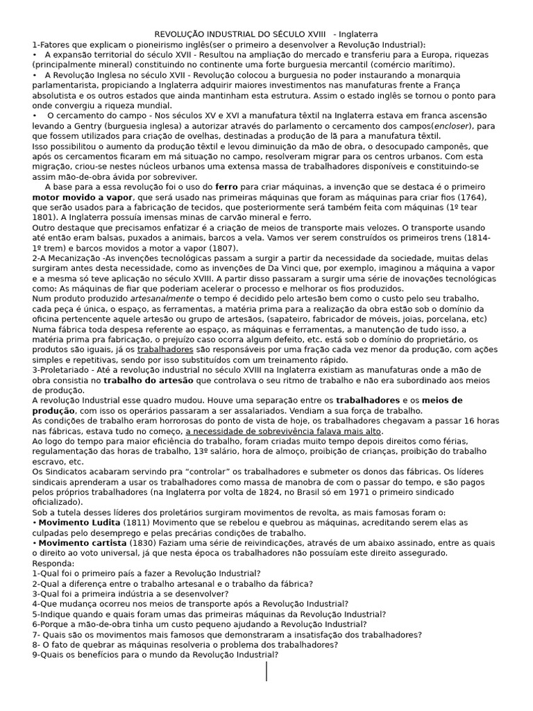 Resumo e Exercicios Historia | PDF