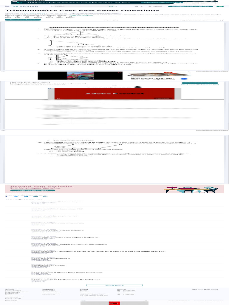 Trigonometry Csec Past Paper Questions PDF Triangle Trigonometry | PDF