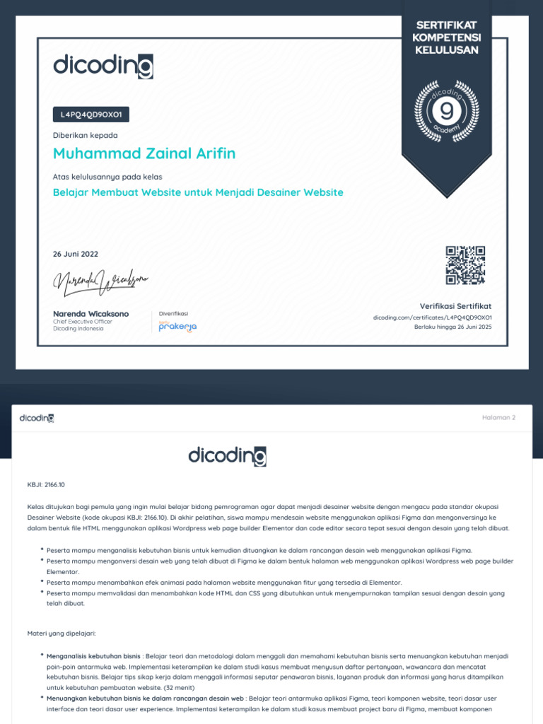 Dicoding Academy Certificate Design Web | PDF