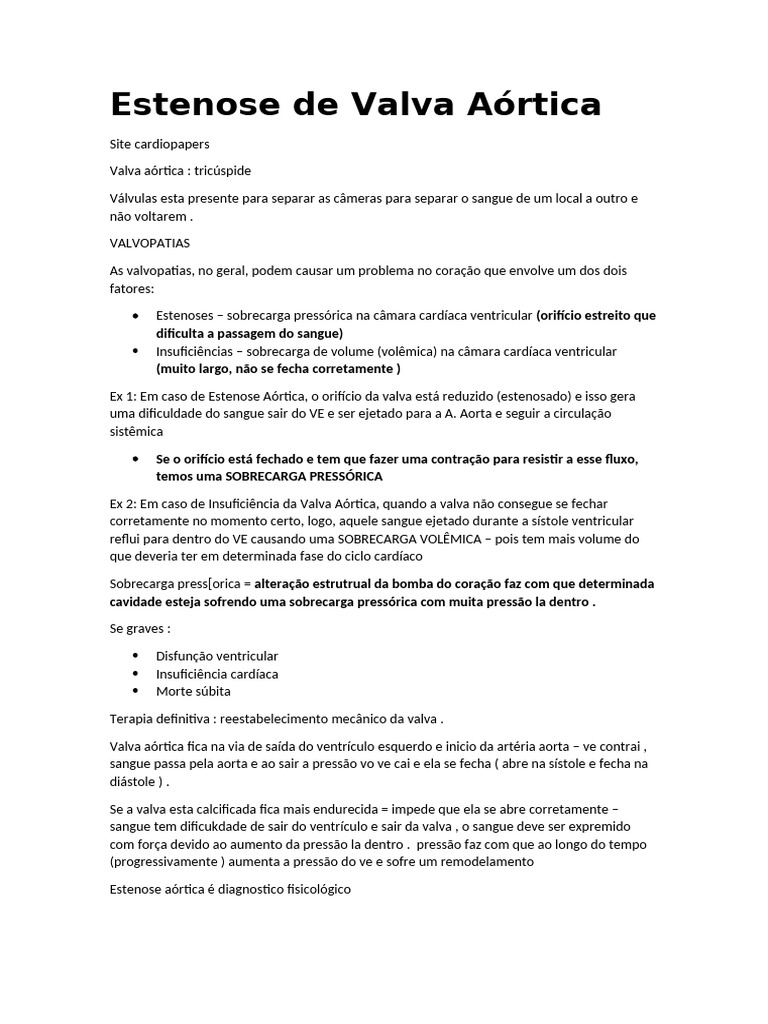 ANOTAÇÕES A2 - Estenose de Valva Aórtica | PDF | Ventrículo (coração ...