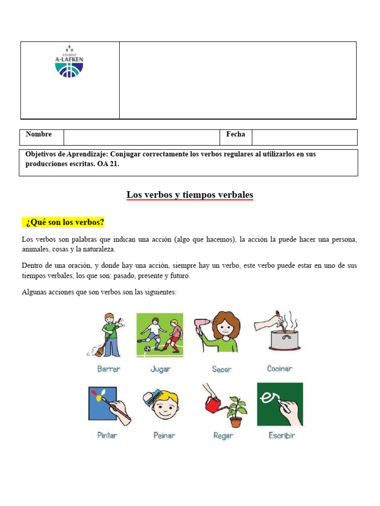 EL VERBO Y LOS TIEMPOS VERBALES 5TO BASICO | PDF