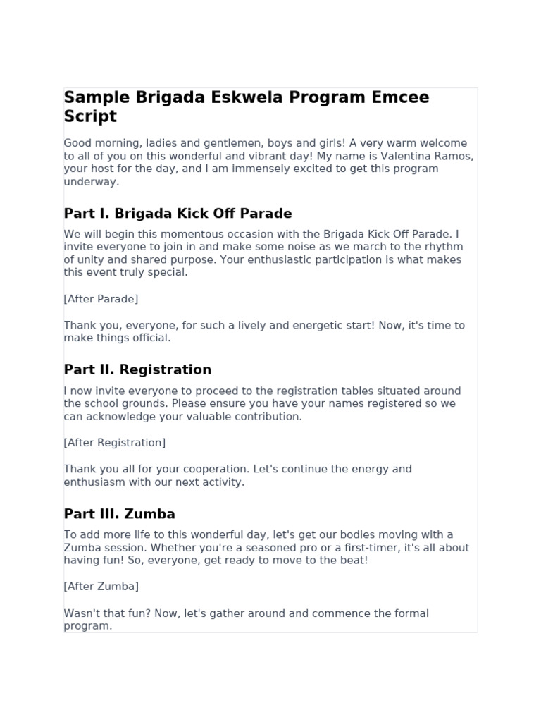 Sample Brigada Eskwela Program Emcee Script | PDF