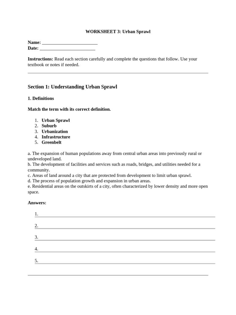 Worksheet 3 | PDF | Urban Sprawl | Finance & Money Management