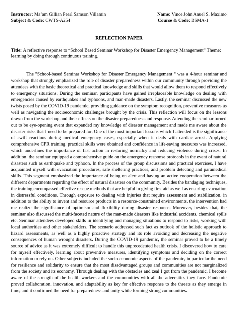 Reflection Paper R177 Seminar | PDF