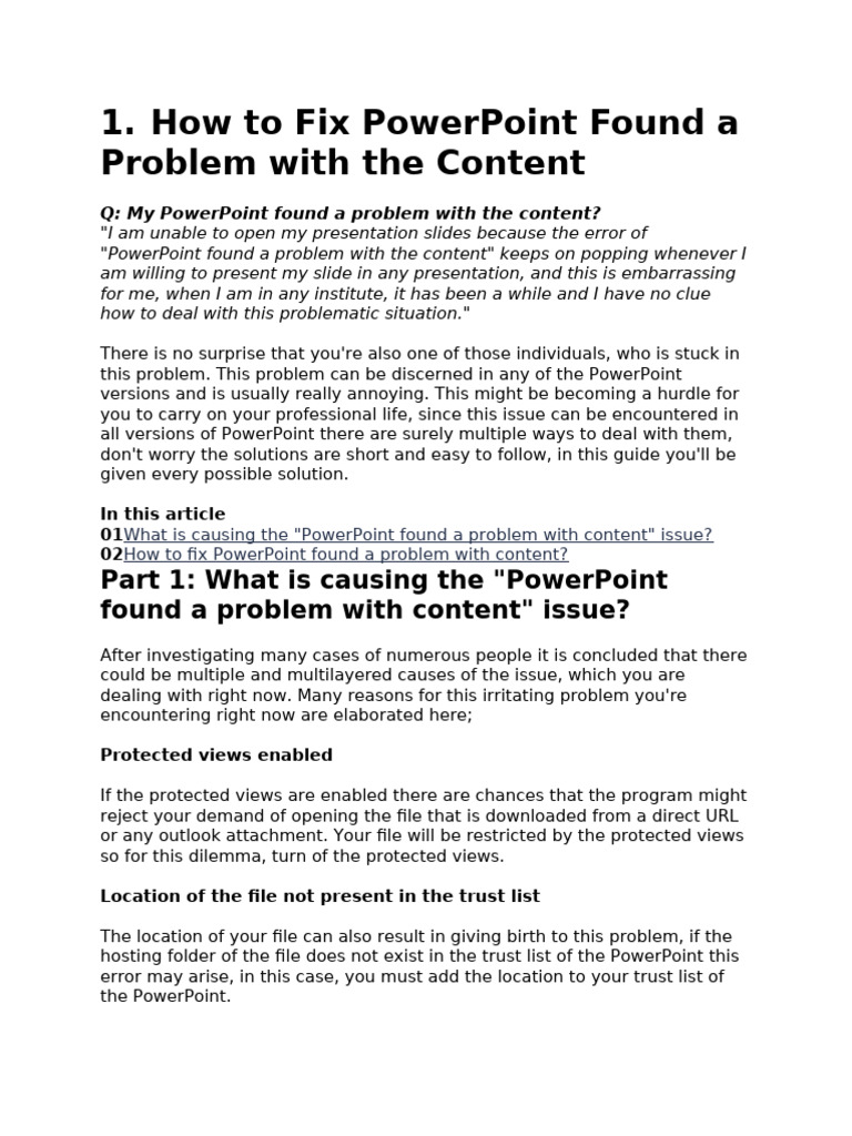 How To Fix PowerPoint Found A Problem With The Content | PDF