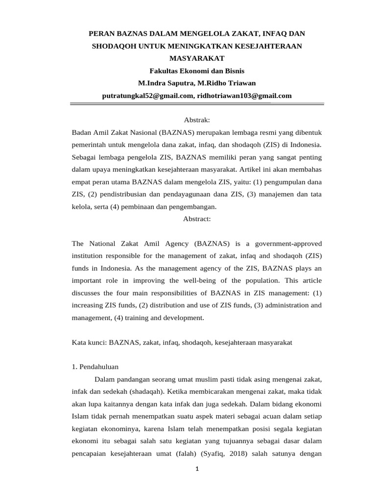 Artikel Peran BAZNAS Zakat, Infaq Dan Shadaqah | PDF