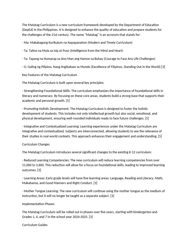 The Matatag Cur-WPS Office | PDF | Curriculum | Learning