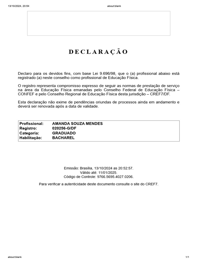 Declaração CREF | PDF