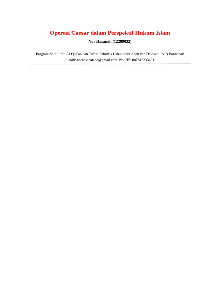 Operasi Caesar Dalam Perspektif Hukum Islam | PDF