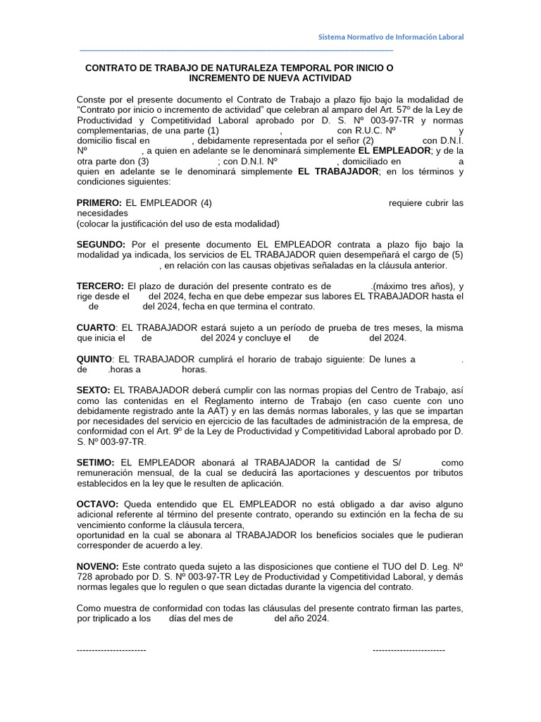 Contrato de Trabajo Por Inicio de Nueva Actividad | PDF