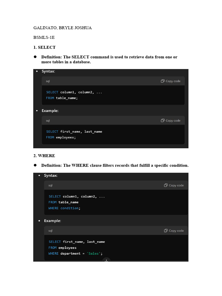 Galinato - Assignment1-SQL Commands | PDF