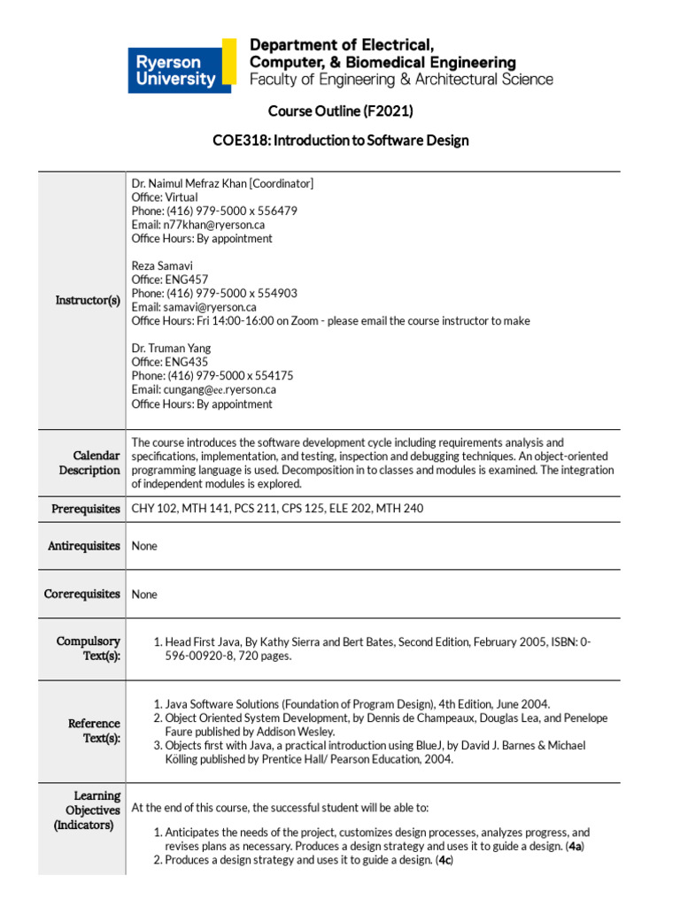 COE318 F2021 CourseOutline | PDF