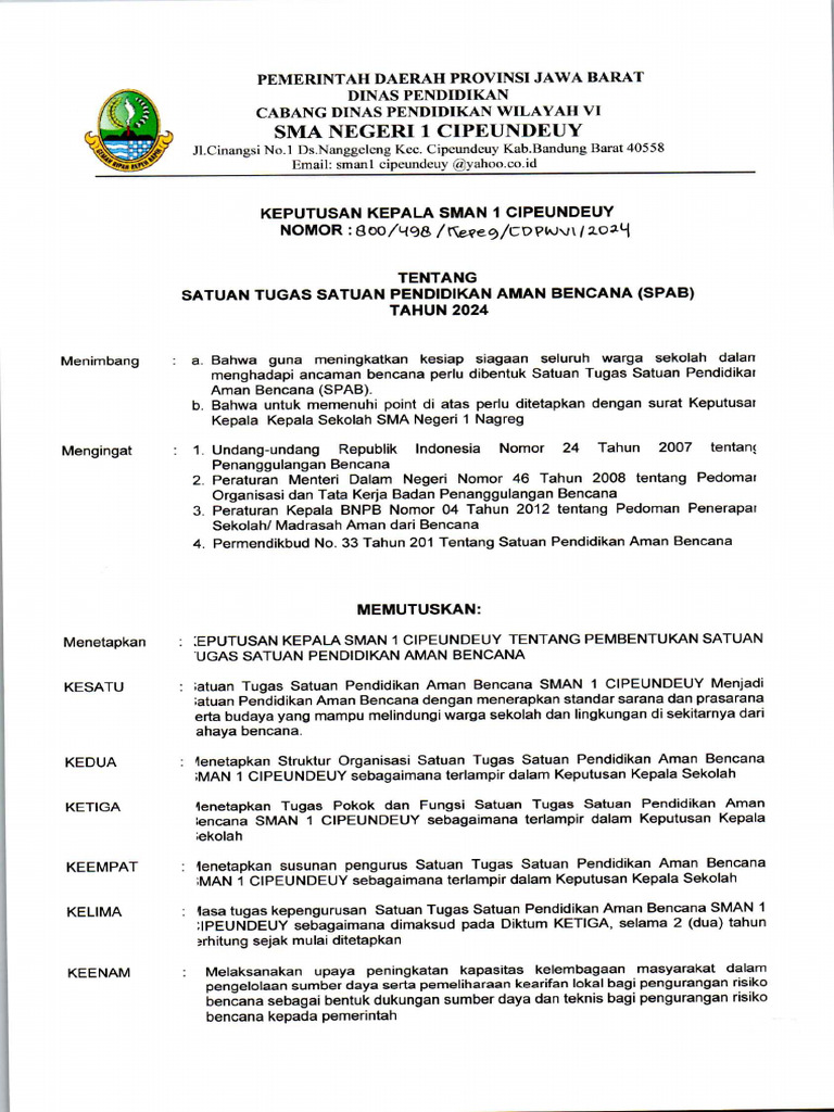 SK Satgas SPAB SMAN 1 Cipeundeuy | PDF
