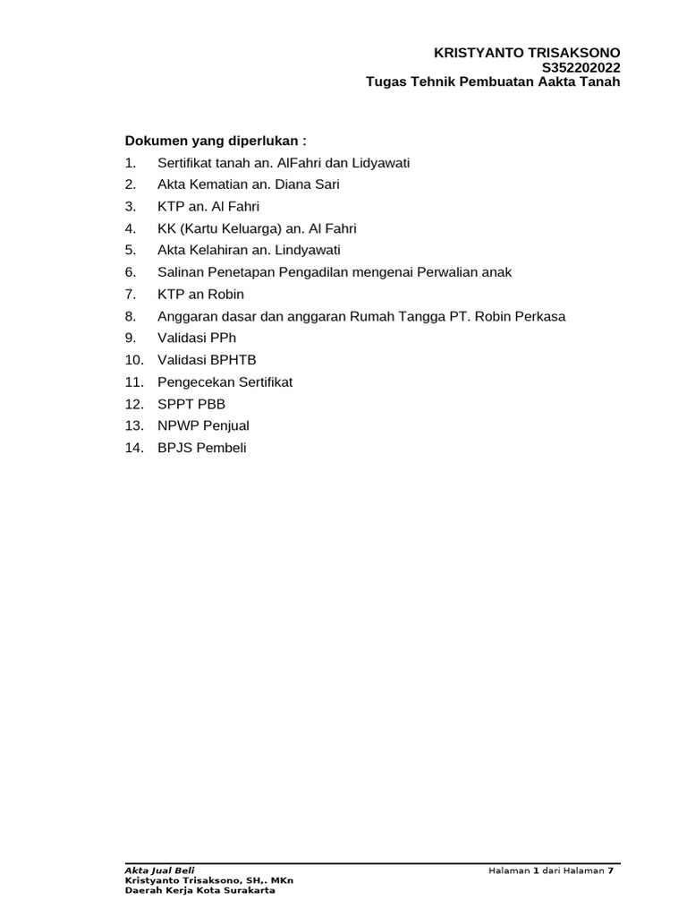 Akta Jual Beli Dimas Akbar | PDF