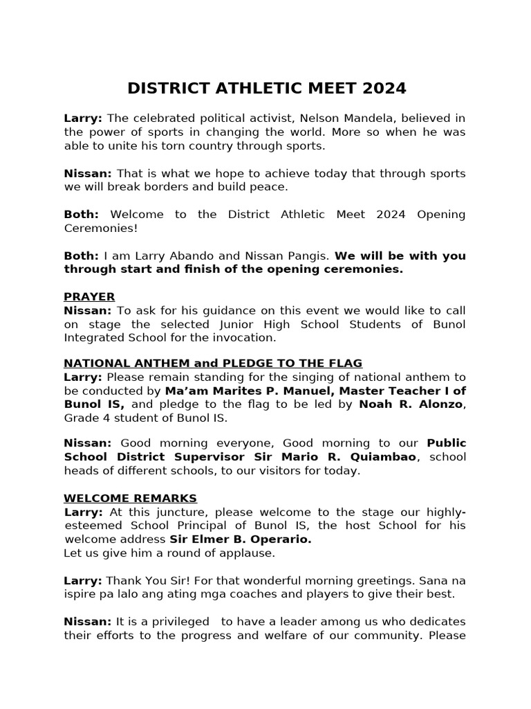 District Meet Emcee Script | PDF