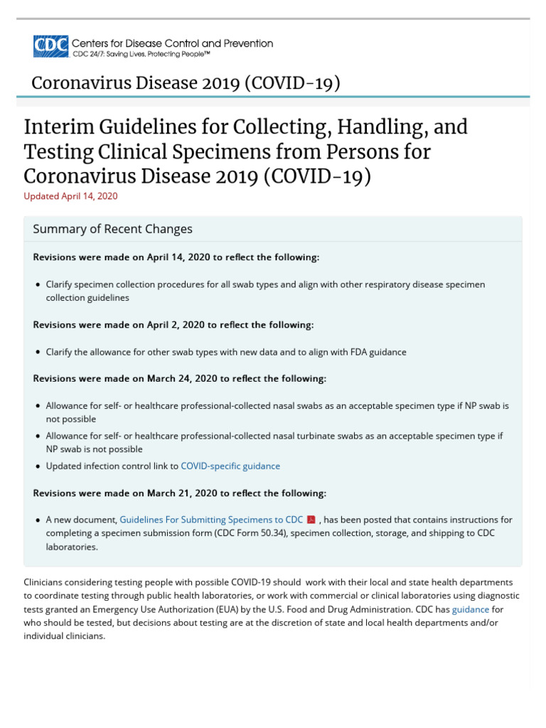 Clinical Specimens: Novel Coronavirus (2019-NCoV) - CDC | PDF ...