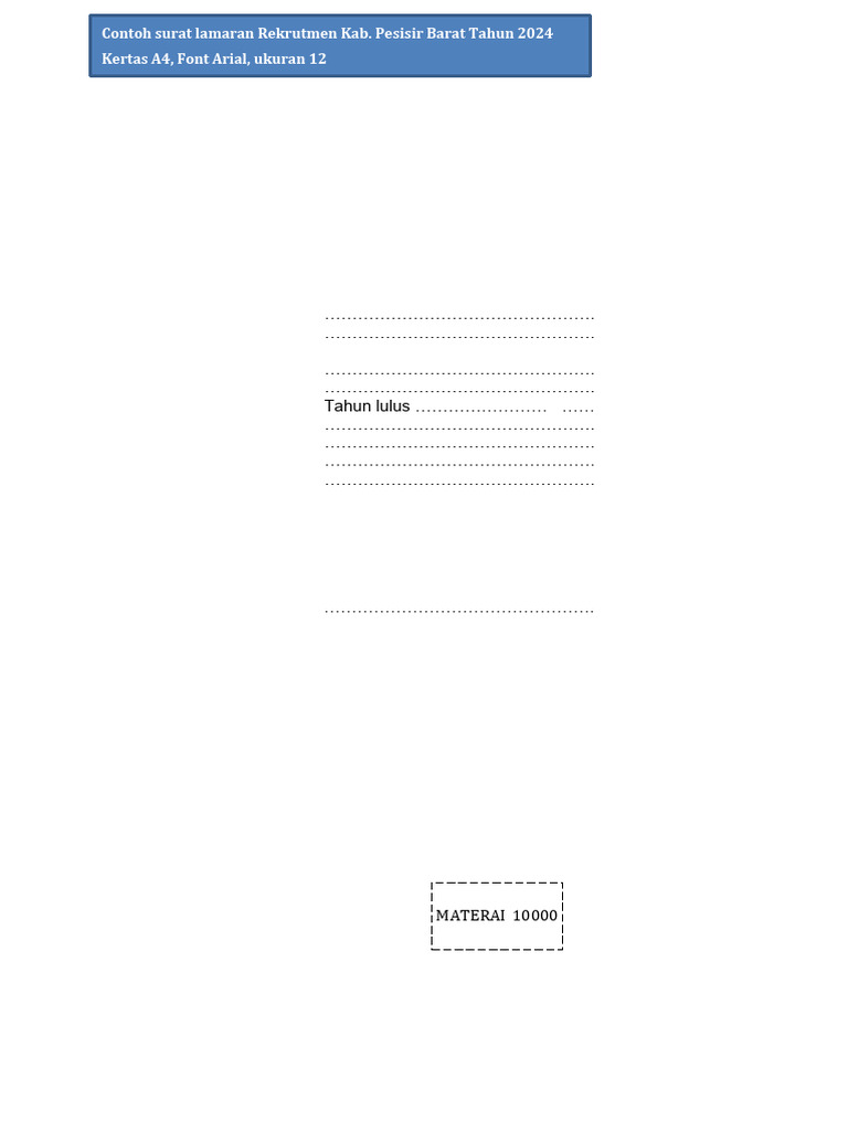 Contoh Surat Lamaran Rekrutmen Tahun 2024 | PDF