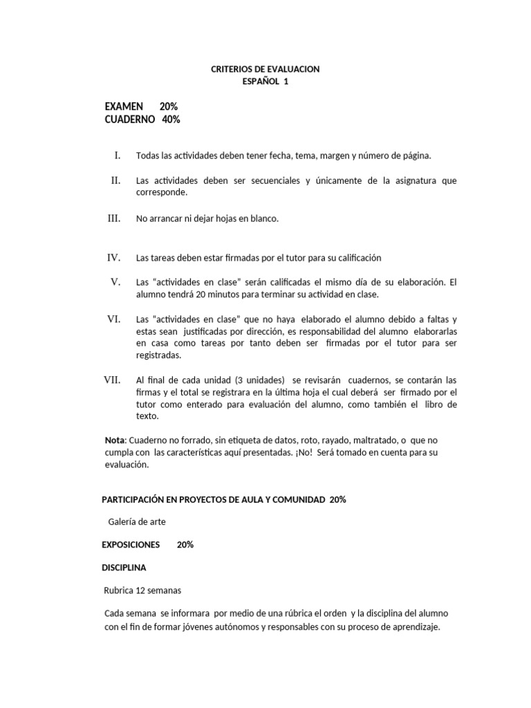 Criterios de Evaluacion | PDF