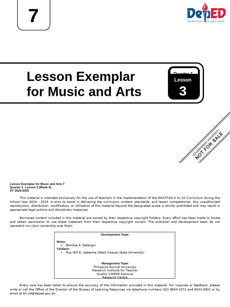 Q1 - LE - Music and Arts 7 - Lesson 3 - Week 4 | PDF | The Arts | Learning