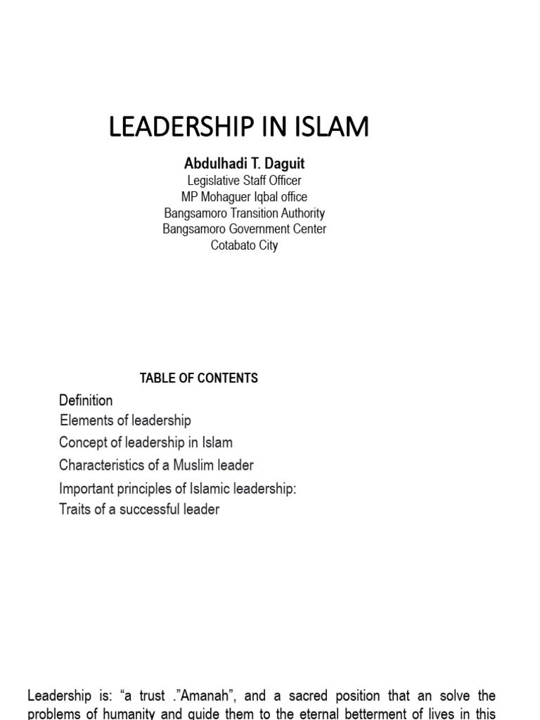 Leadership in Islam1 | PDF