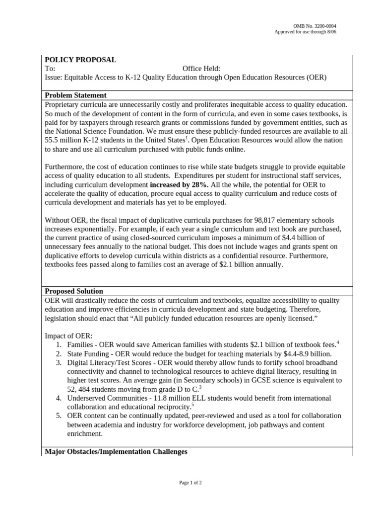 Equitable Access Policy Proposal - Original Proposal | PDF | Curriculum ...