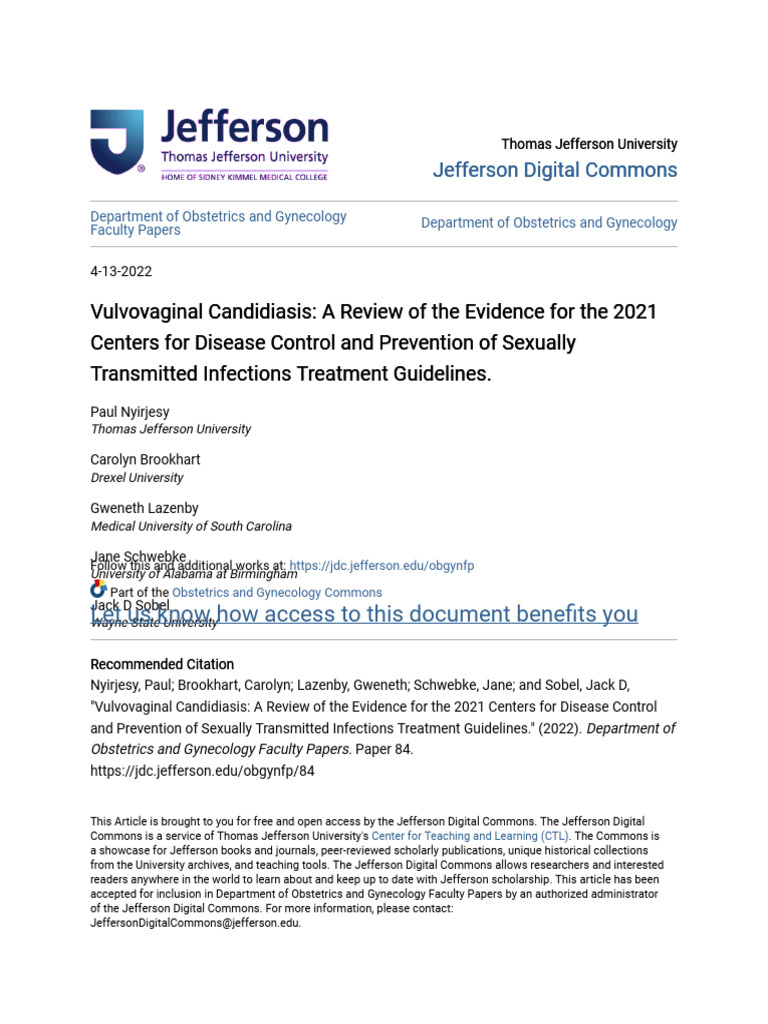 Vulvovaginal Candidiasis A Re Aginal Candidiasis | PDF