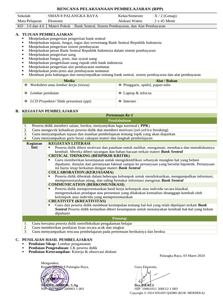 6.1 RPP II Ekonomi Kelas 10 | PDF