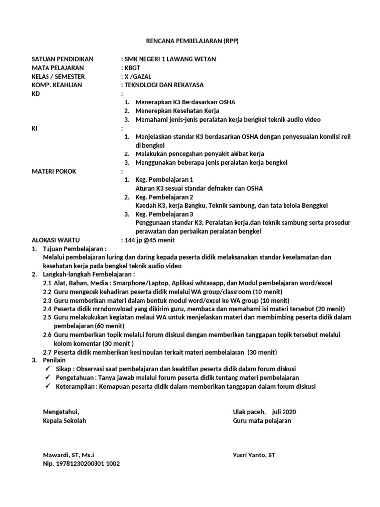 Draf RPP 1 Lembar KBGT | PDF