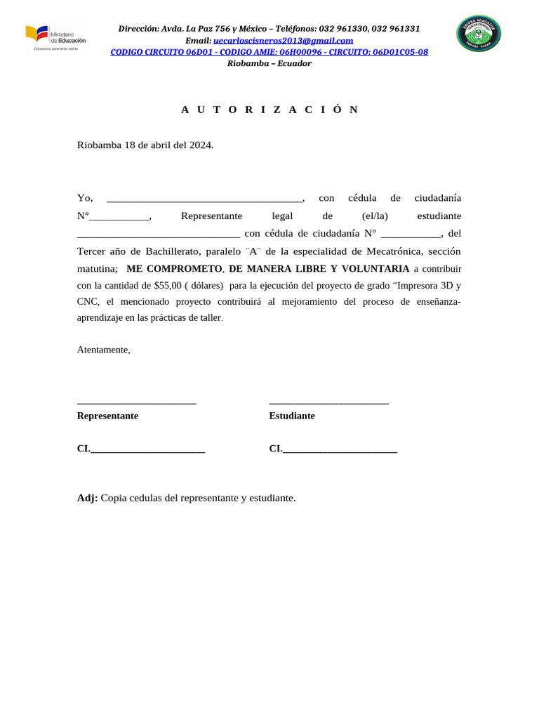 Autorizacion - PPFF 3a Mec | PDF