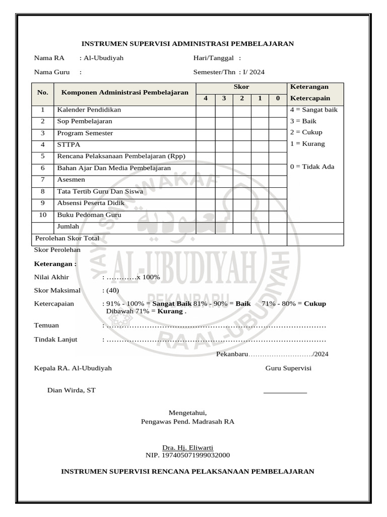 Format Supervisi Ra 2023 Terbaru | PDF