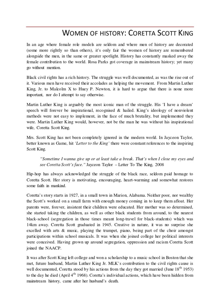 Women of History: Coretta Scott King | PDF | Coretta Scott King ...