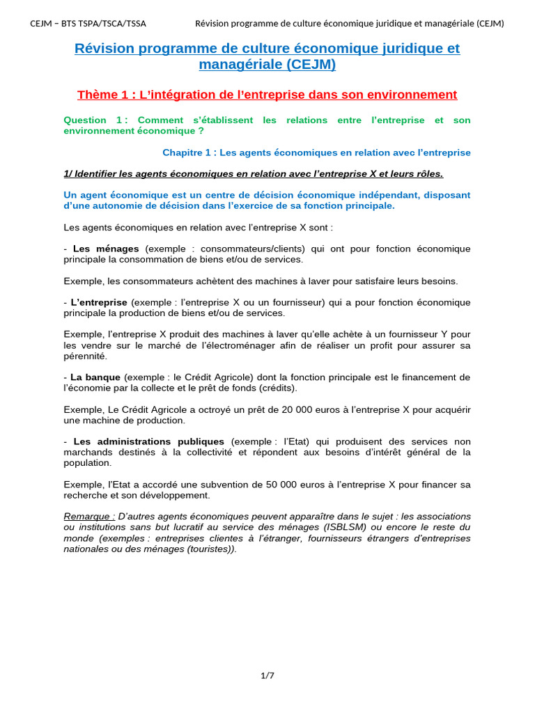 Révision Programme CEJM Thème 1 | PDF