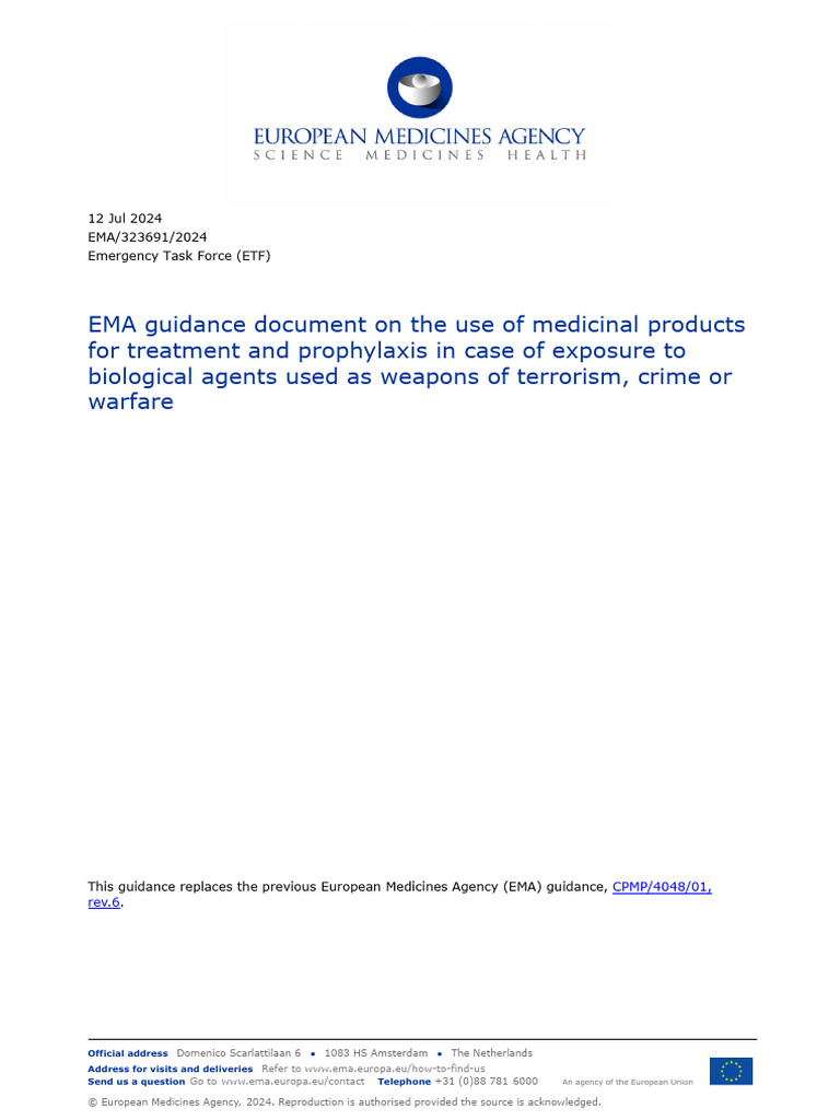 Ema Guidance Use Medicinal Products Treatment Prophylaxis Case Exposure ...