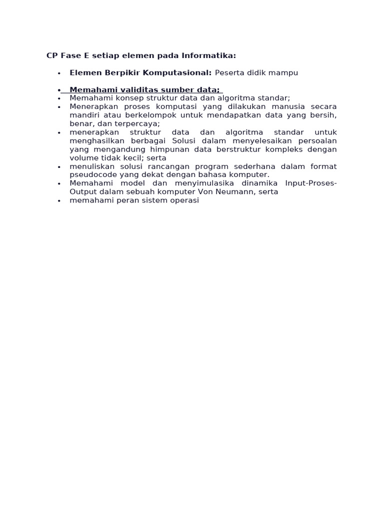 CP Fase E Setiap Elemen Pada Informatika | PDF