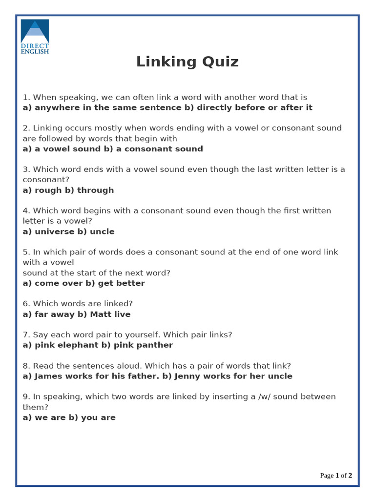 Linking Quiz | PDF