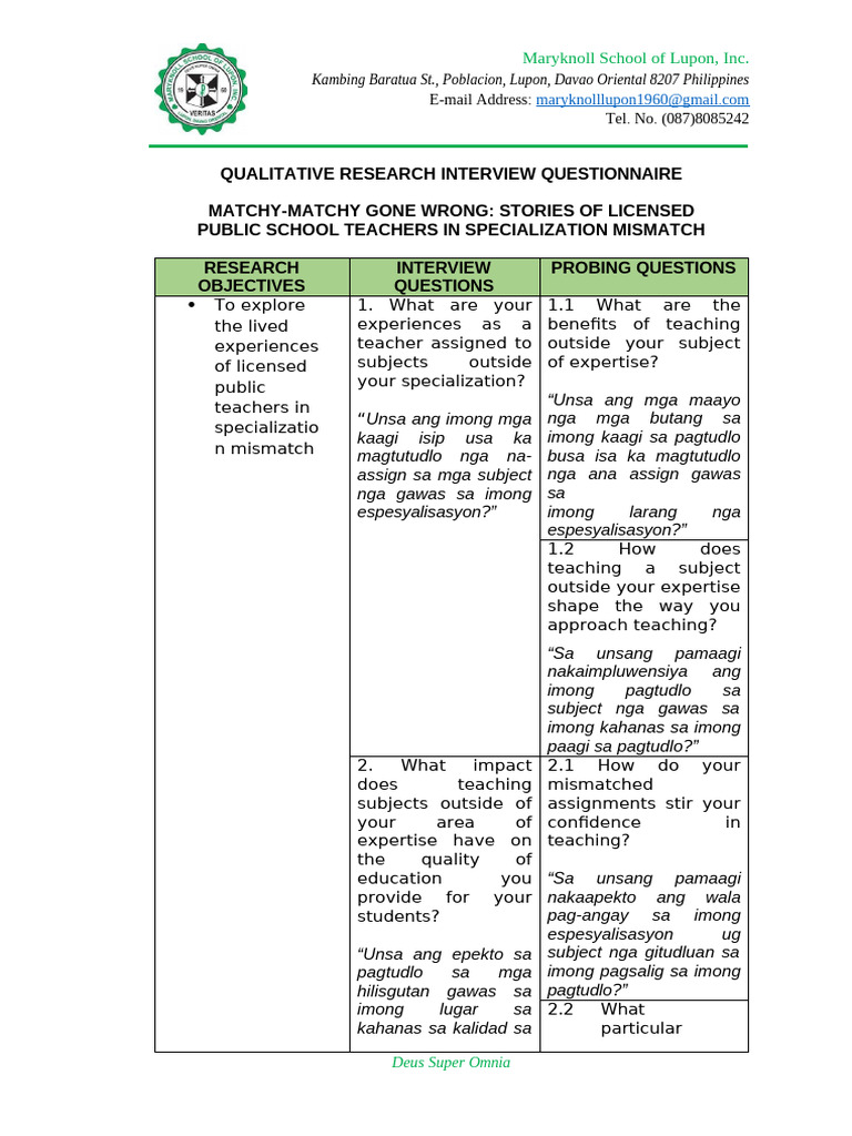 Qualitative Research Interview Questionnaire 2 | PDF | Cognitive ...