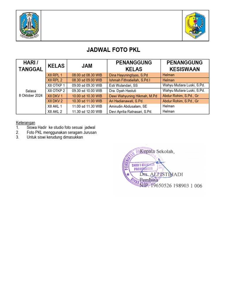 Jadwal Foto PKL - Revisi | PDF
