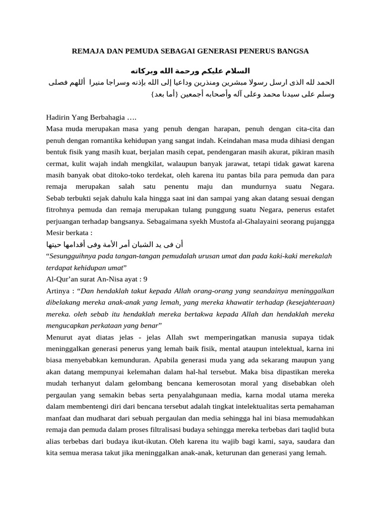 Remaja Dan Pemuda Sebagai Generasi Penerus | PDF