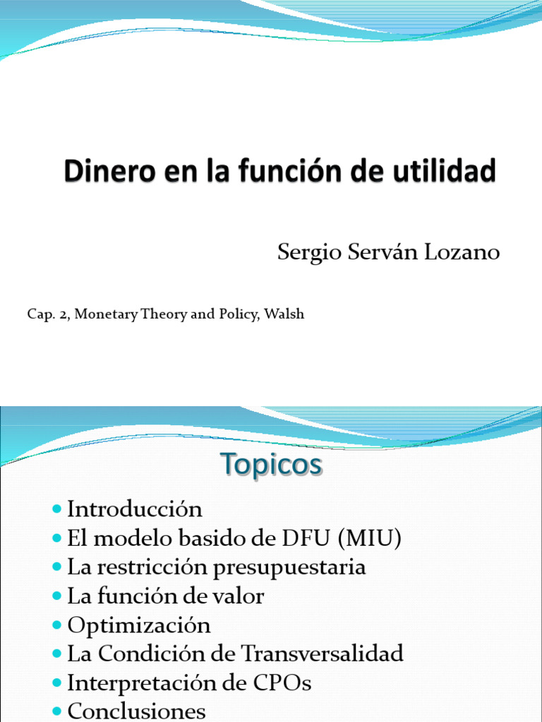 Dinero en La Funcion de Utilidad 2024II | PDF