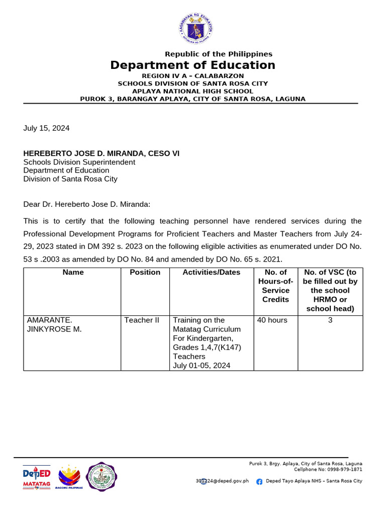 Service Credits Letter PDPs Capacity Revised 2 | PDF