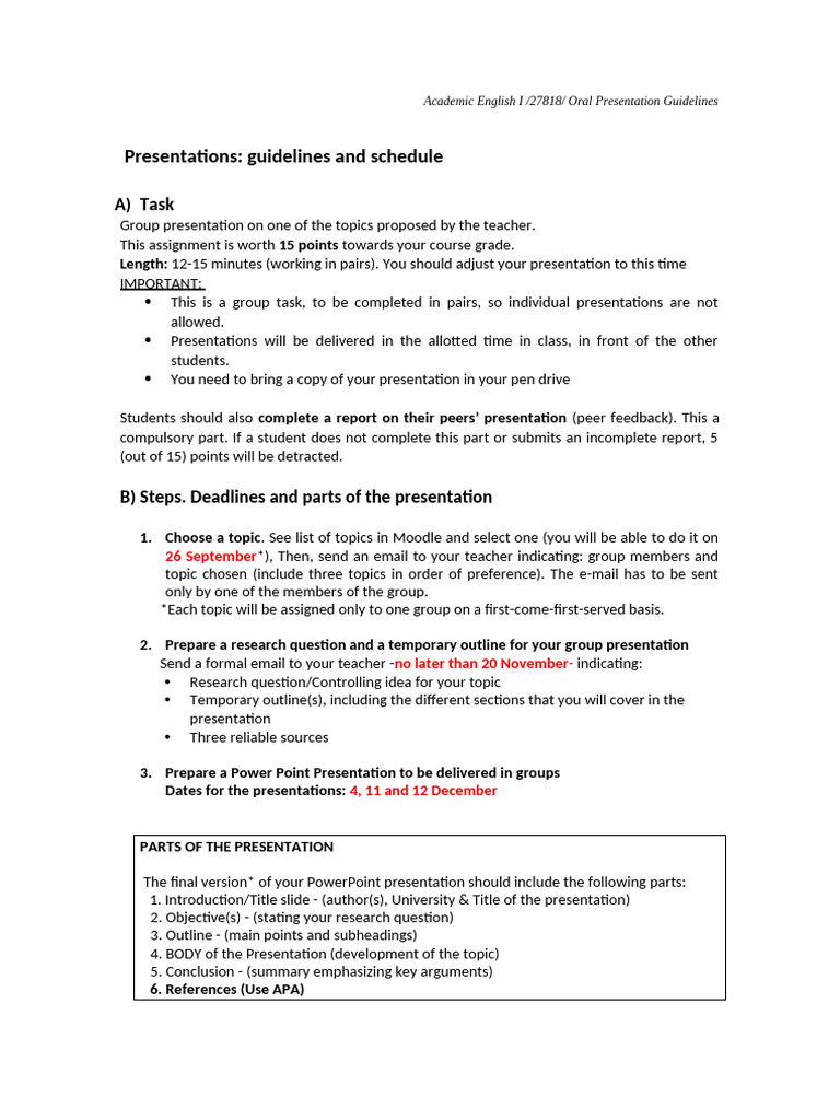 Oral Presentation. Guidelines and Schedule | PDF | Cognition | Human Communication