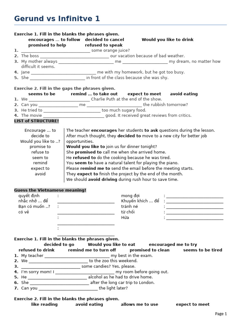 Gerund Vs To Infinitive 1 | PDF