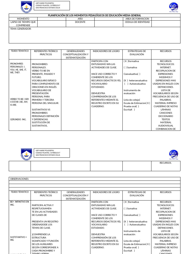 Formato de Planificación | PDF