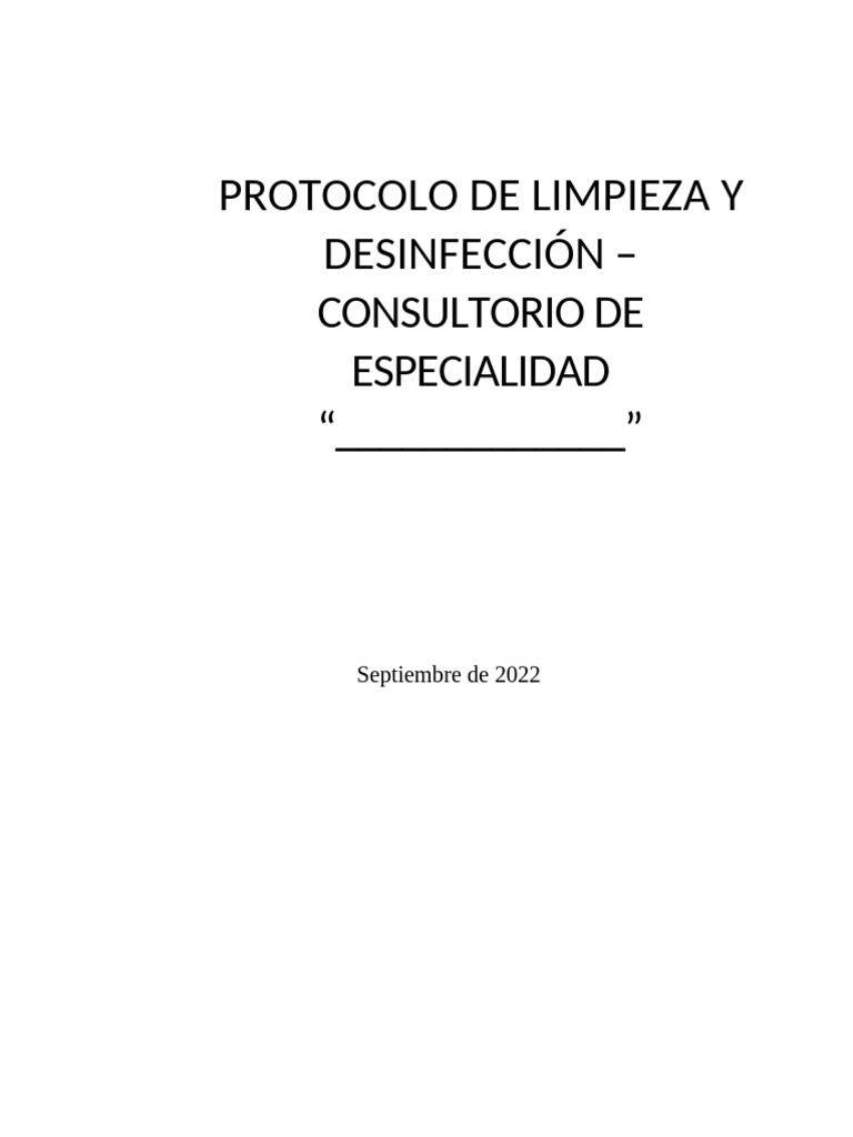 Ejemplo de Protocolo de Limpieza y Desinfección | PDF | Ozono | Blanqueador